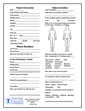 Fillable Online Patient Intake Form - Range Of Motion Chiro Fax Email ...