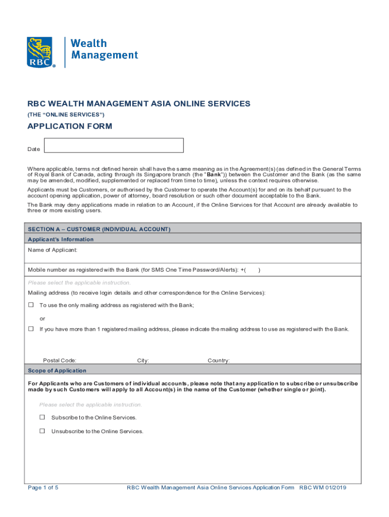 Fillable Online RBC WEALTH MANAGEMENT ASIA ONLINE SERVICES (THE ONLINE ...