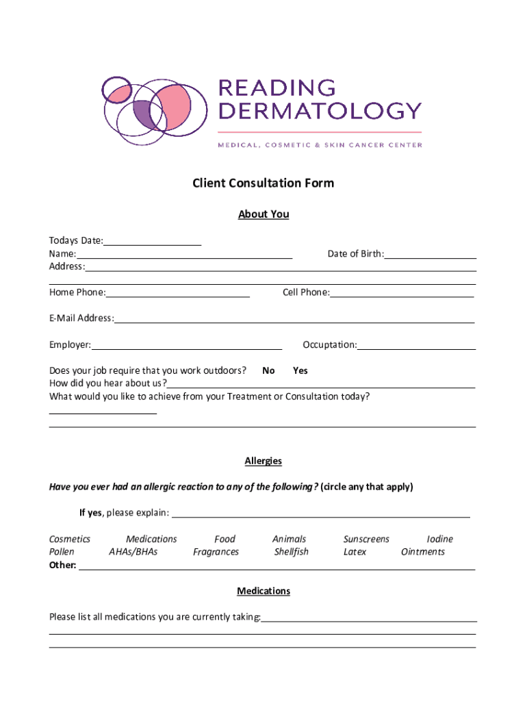 Fillable Online Client Consultation Form - Reading Derm Fax Email Print ...