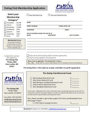 Fillable Online Outing Club Membership Application Fax Email Print ...
