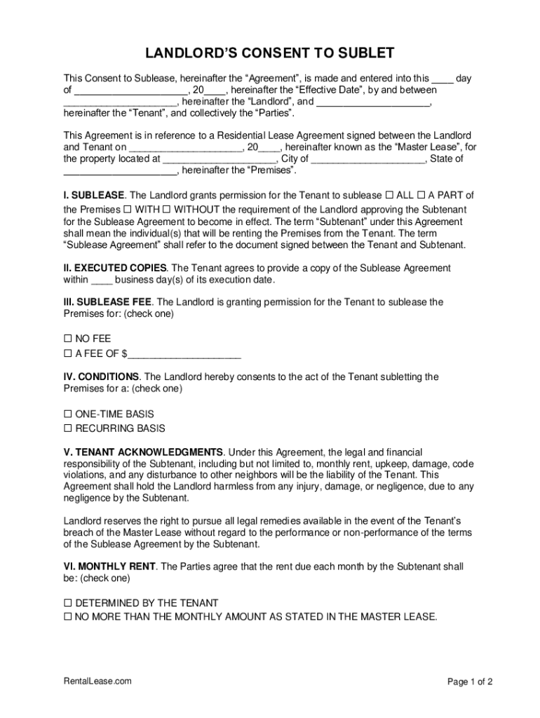 Fillable Online Landlord Sublease Consent Form Fax Email Print - pdfFiller