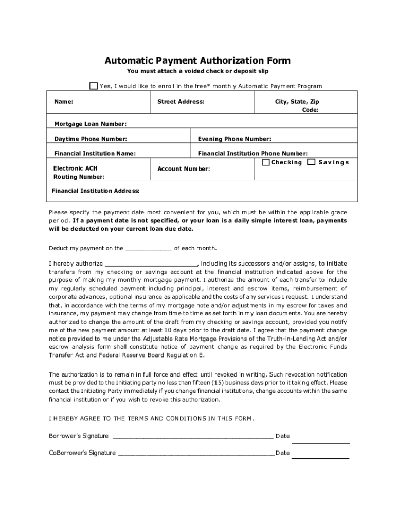 Fillable Online Automatic Payment Authorization Form - Arc Home LLC Fax Email Print - pdfFiller