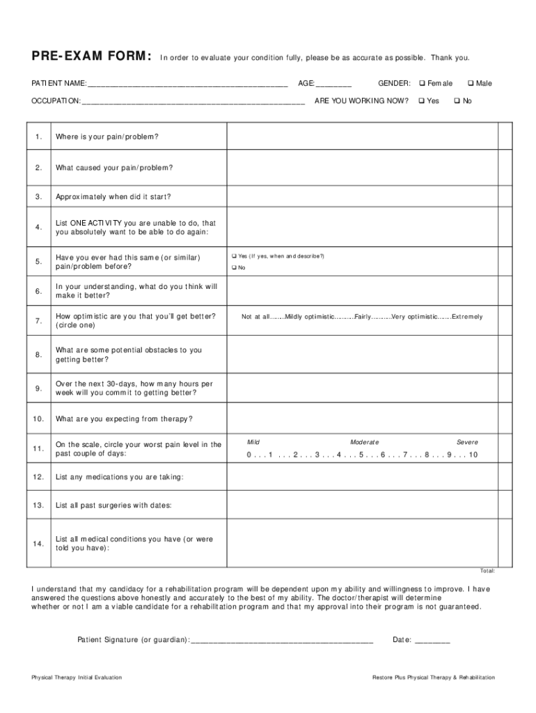 Fillable Online PRE-EXAM FORM Fax Email Print - pdfFiller