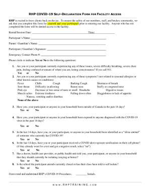 Fillable Online RHP COVID-19 SELF-DECLARATION FORM FOR FACILITY A Fax ...