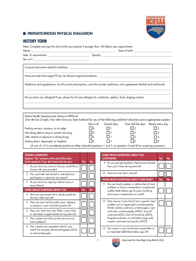 Fillable Online 21-22 High School Athletic Participation Form Fax Email ...