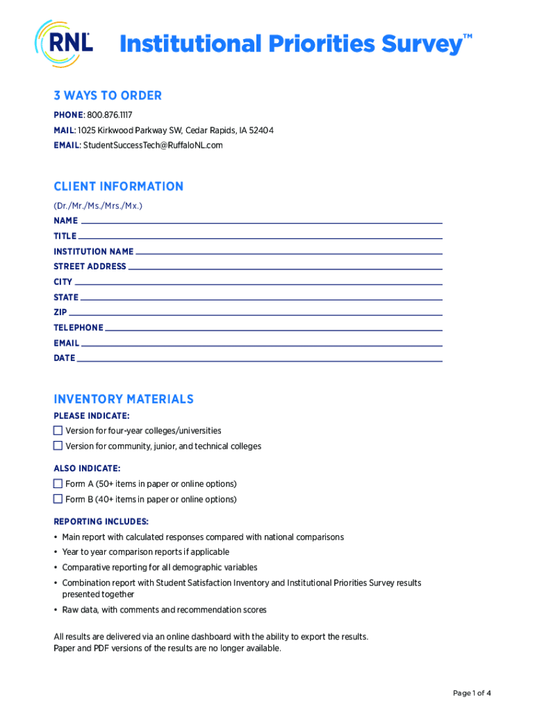 Fillable Online ORDER FORM Institutional Priorities Survey 4 ways to ...