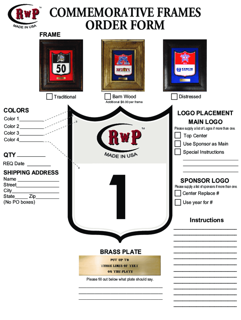 Fillable Online Commemorative Frame Form Fax Email Print - pdfFiller