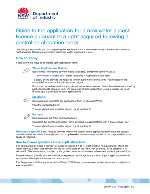 Fillable Online Water access licence application form guide Fax Email ...