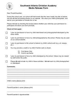Fillable Online SACA Media Release Form Fax Email Print - pdfFiller