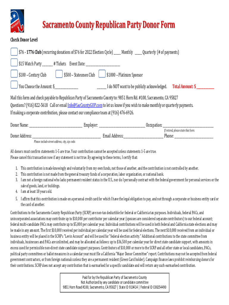 Fillable Online SacCountyGOP Donor Response Form 2021 Fax Email Print ...