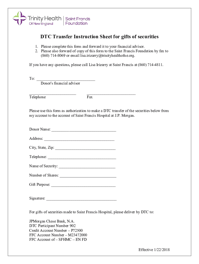 Fillable Online DTC TRANSFER INSTRUCTION SHEET - Calumet College of St ...