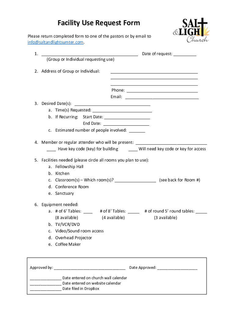 Fillable Online First Baptist Church of Basehor - BUILDING USE REQUEST ...