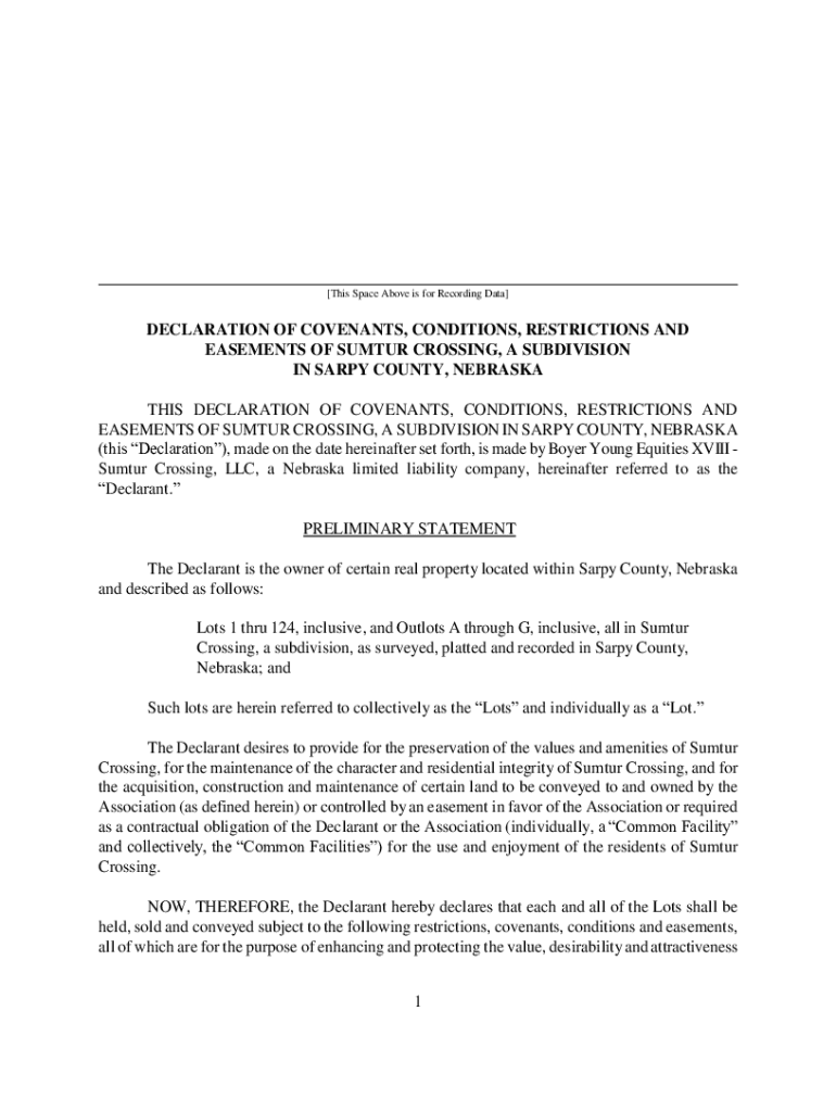 Fillable Online DECLARATION OF COVENANTS, CONDITIONS ... - Boyer Young Fax Email Print - pdfFiller