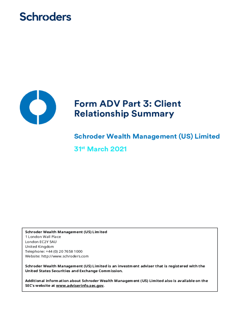 Fillable Online SWUSL - Form ADV Part 3 - Client Relationship Summary - 2021 03 31 Fax Email ...
