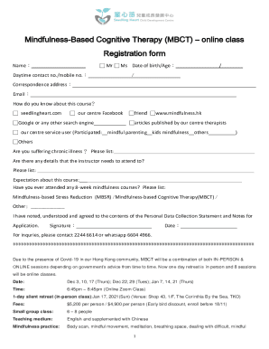 Fillable Online Mindfulness-Based Cognitive Therapy (MBCT) online class ...