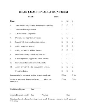 Fillable Online HEAD COACH EVALUATION FORM - selinsgroveathletics.com ...