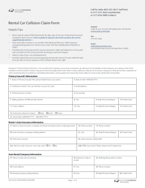 Fillable Online Rental Car Collision Claim Form - sevencorners.com Fax ...