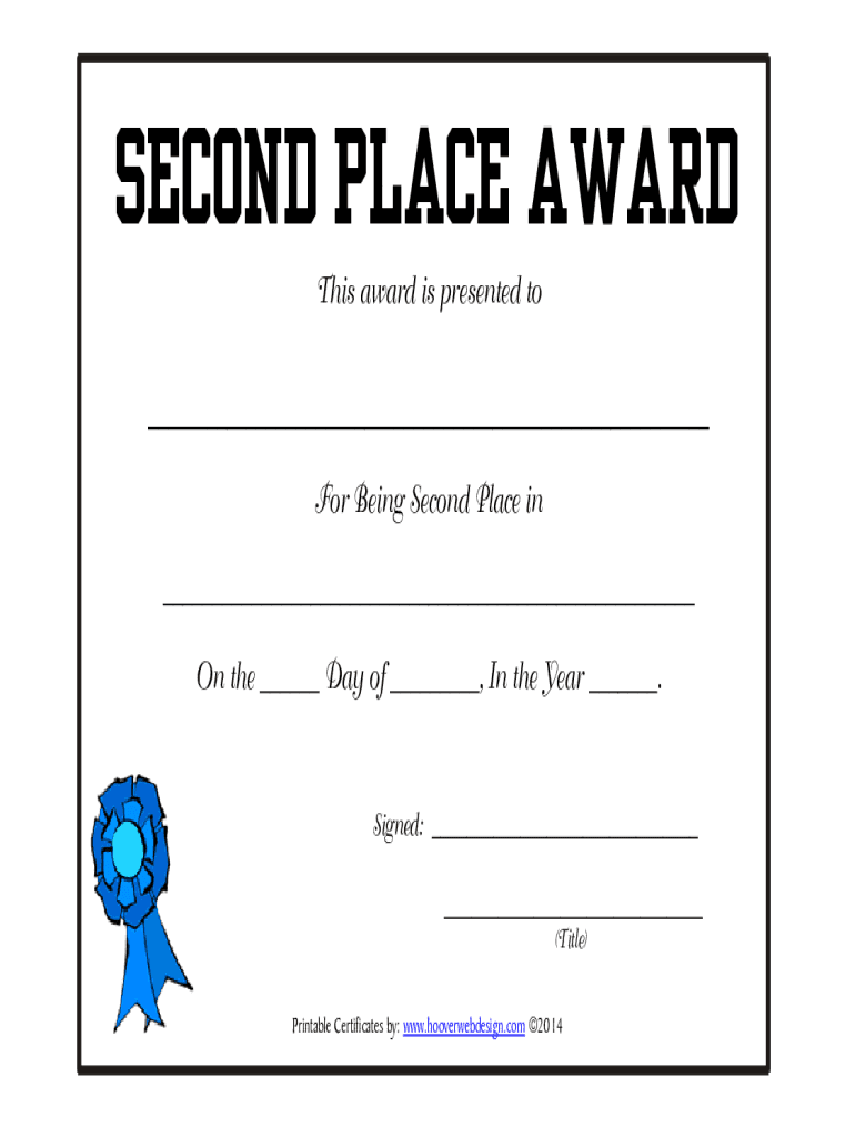 Fillable Online free printable 2nd place award certificate. free ...