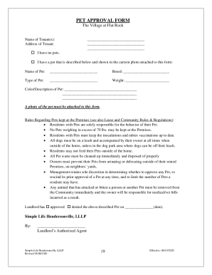 Fillable Online PET APPROVAL FORM The Village at Flat Rock Fax Email Print - pdfFiller