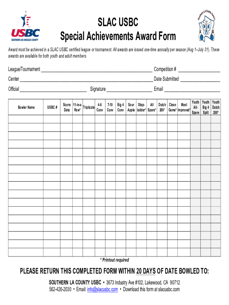 Fillable Online AWARDS FORMS - SLAC USBC Fax Email Print - pdfFiller