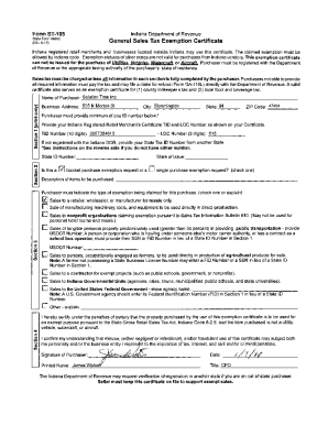 Fillable Online Form ST-105 Indiana Department of Revenue General Sales ...