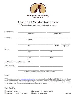 Fillable Online Client/Pet Verification Form - somersetvetgroup.com Fax ...