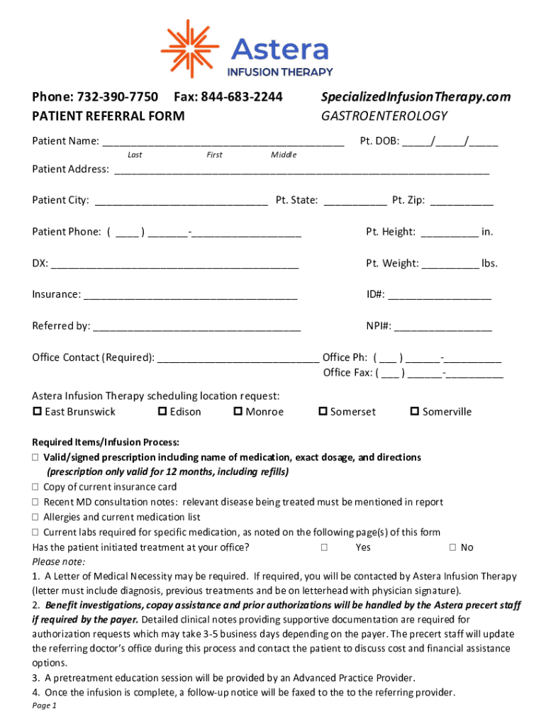 Fillable Online 844-683-2244 Gastroenterology PATIENT REFERRAL FORM Fax ...