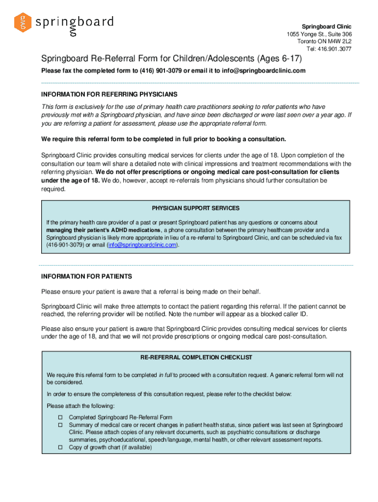 Fillable Online Springboard Referral Form for Children/Adolescents ...