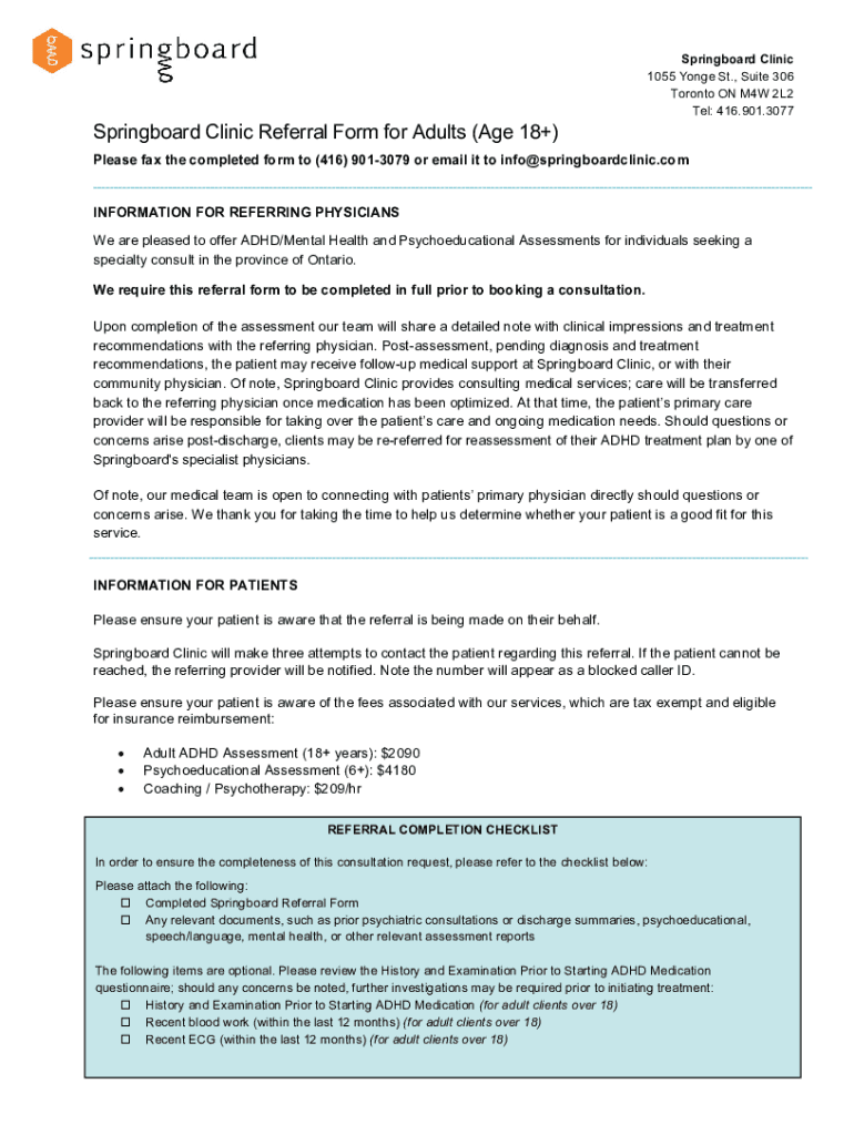 Springboard Referral Form - Fill Online, Printable, Fillable, Blank ...