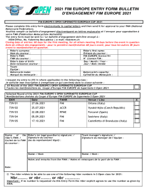 Fillable Online 2021 FIM EUROPE ENTRY FORM BULLETIN Fax Email Print ...