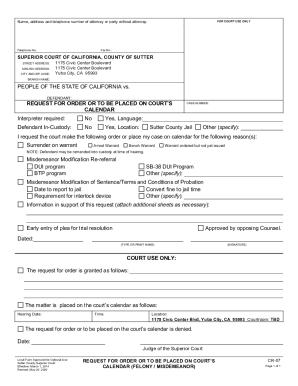 Fillable Online REQUEST FOR ORDER OR TO BE PLACED ON COURTS Fax Email ...