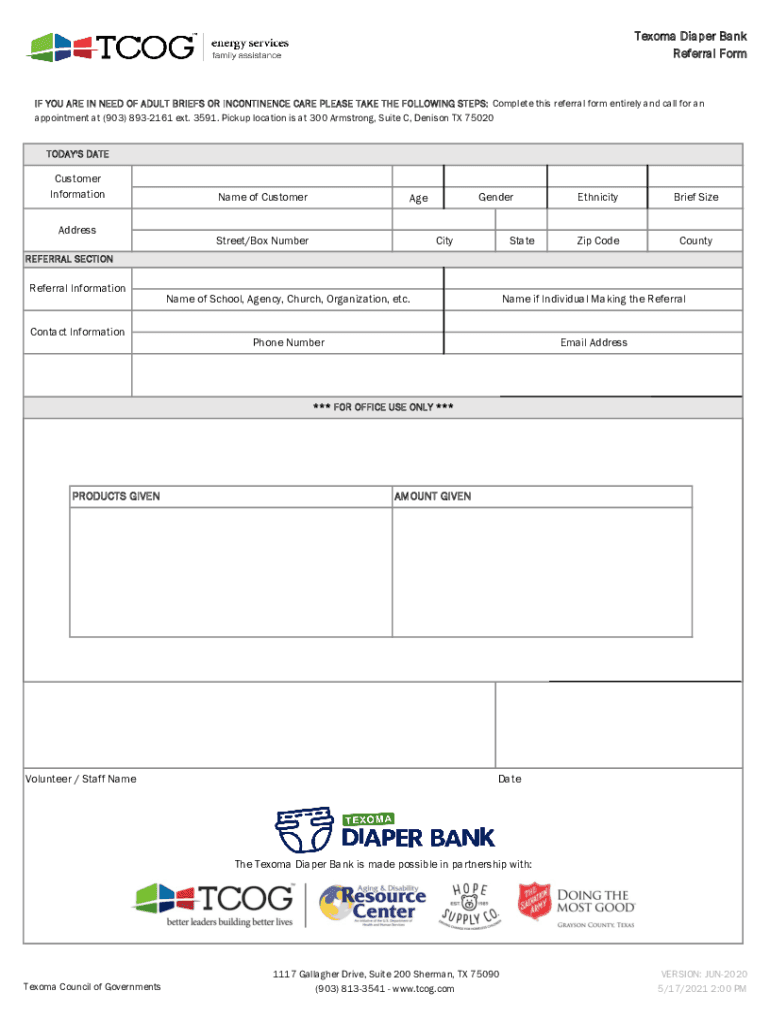 Fillable Online Texoma Council of Governments - Grayson County Diaper ...