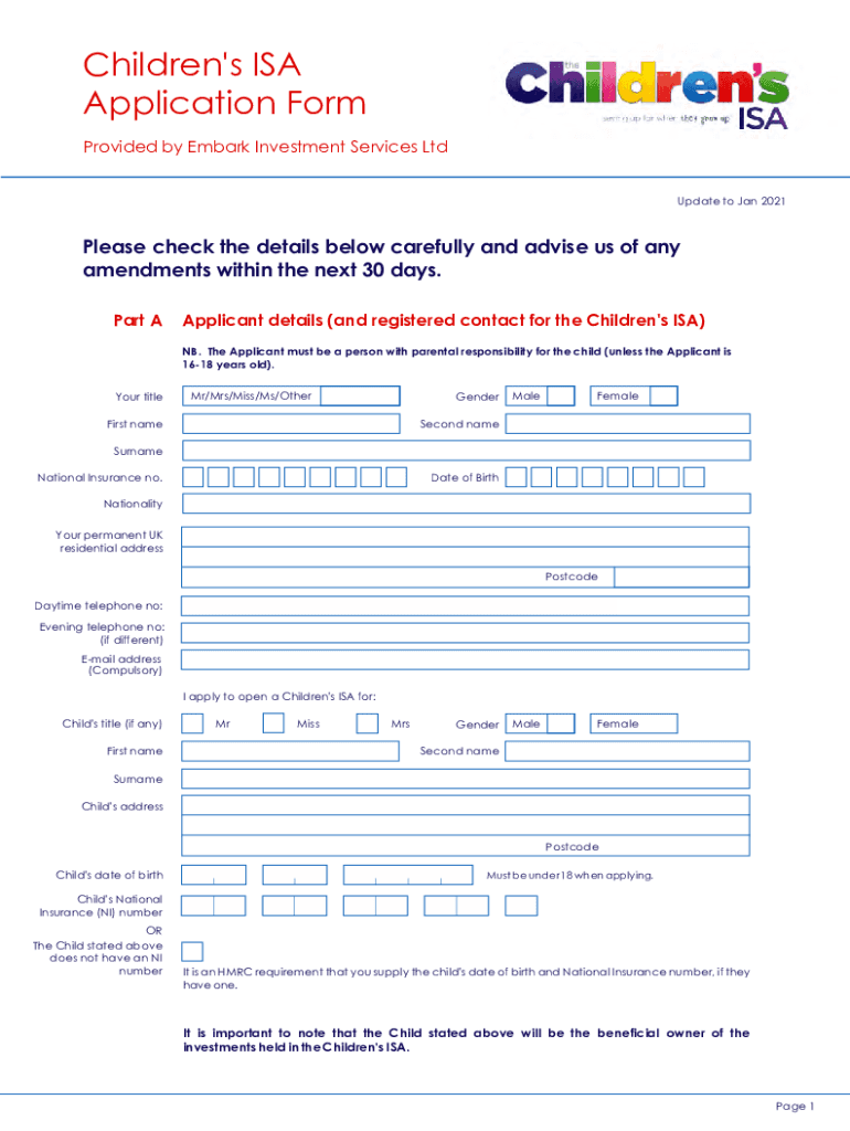 Fillable Online Junior ISAThe Children's ISAISA Transfer Application ...