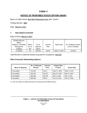 Fillable Online 20210308 Form 11 - Stock Option Grant Fax Email Print ...