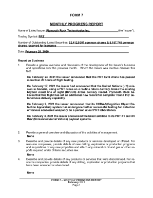 Fillable Online PRT Form 7 - Monthly Progress Report Feb 2021 Fax Email ...