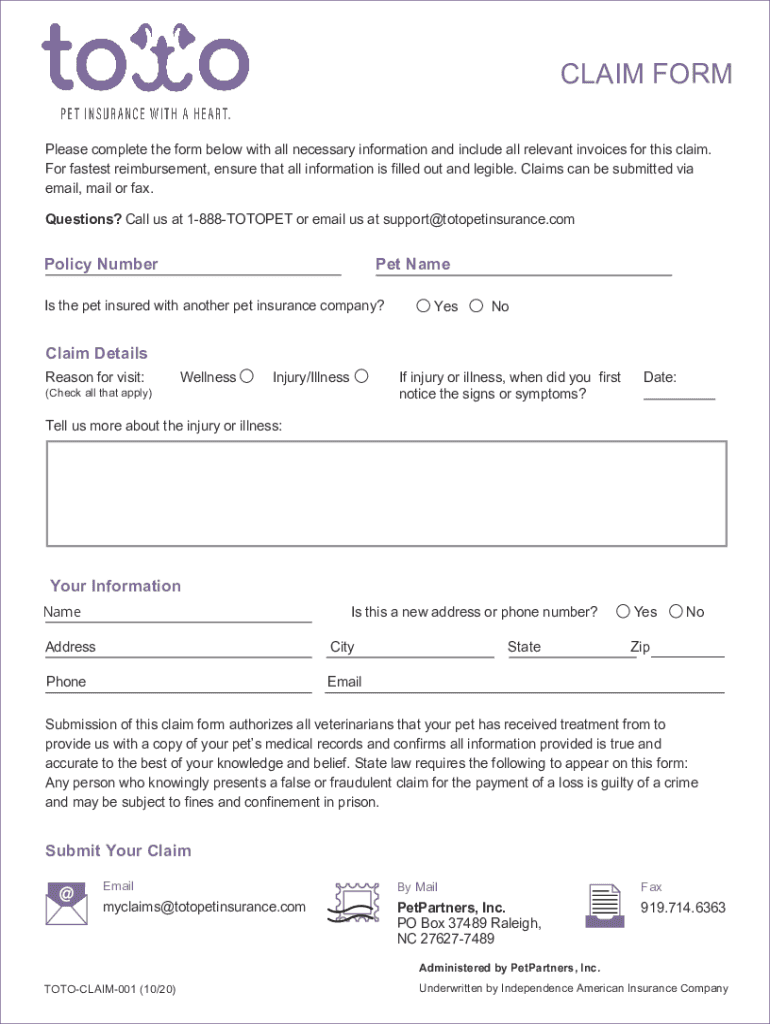 Fillable Online Pet Information Claim Details - AKC Pet Insurance Fax ...