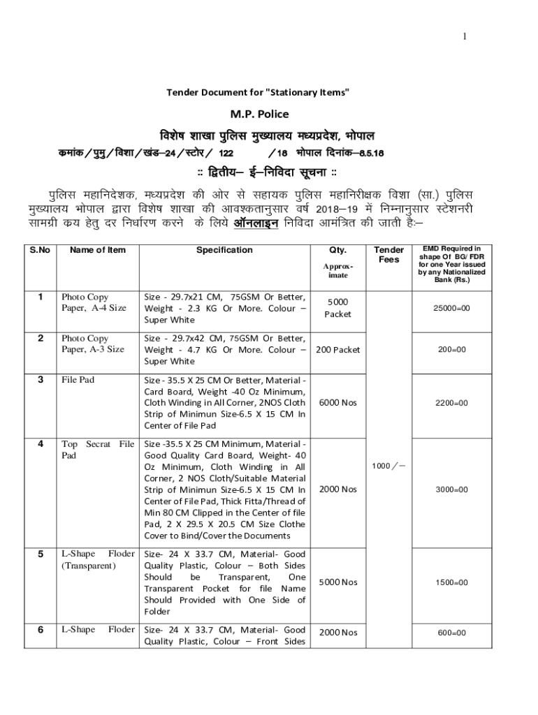 Fillable Online Tender Document for "Stationary Items" Fax Email Print ...