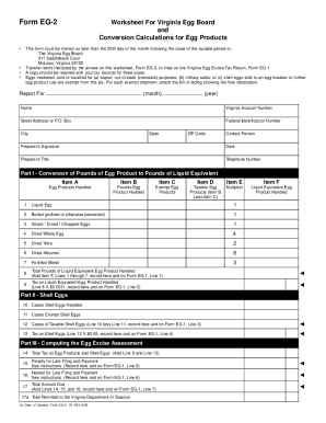 Fillable Online Form EG-2 Worksheet and Conversion Calculations for Egg ...