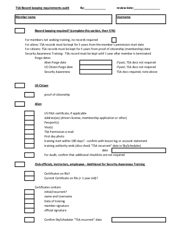 Fillable Online TSA Record keeping requirements audit Fax Email Print ...