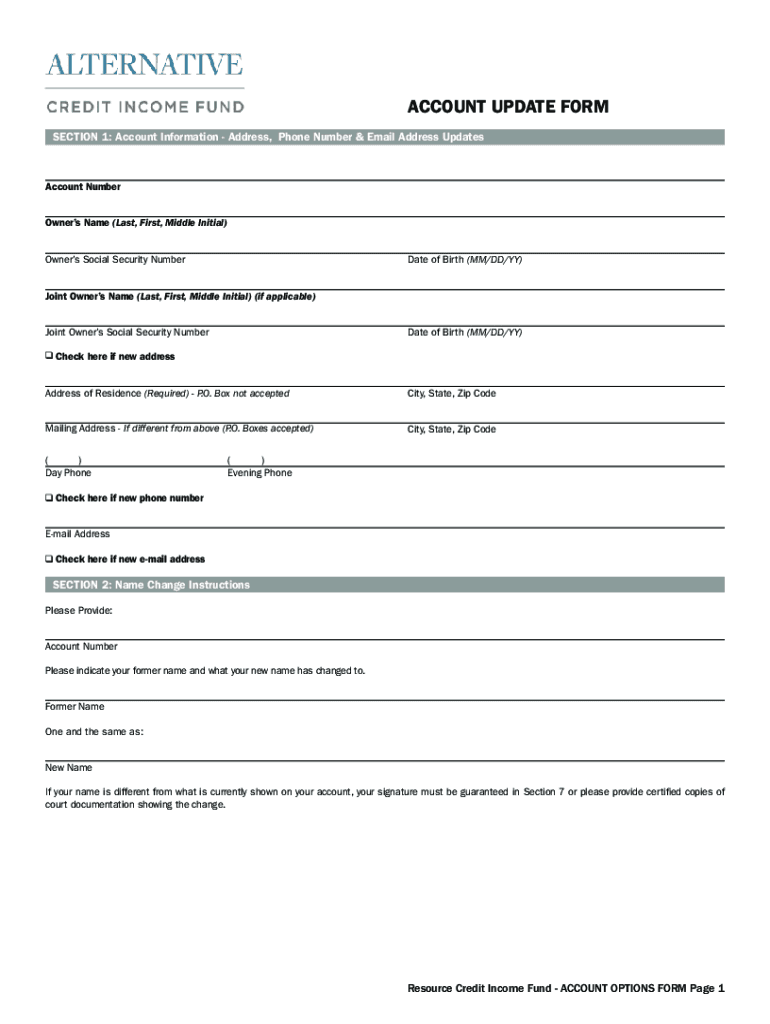 Fillable Online ACCOUNT UPDATE FORM - Alternative Credit Income Fund ...