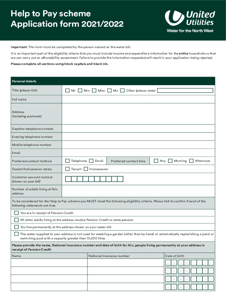 Fillable Online Help to pay scheme. Application form 2020 to 2021 Fax ...