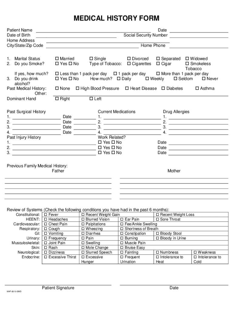 Fillable Online MEDICAL HISTORY FORM - Universal Occupational Medicine Fax Email Print - pdfFiller