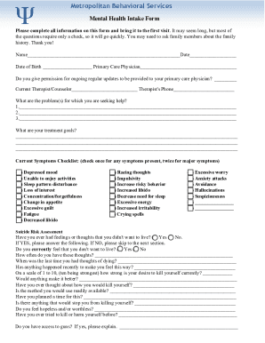 Fillable Online Sample Mental Health Intake Form Fax Email Print ...