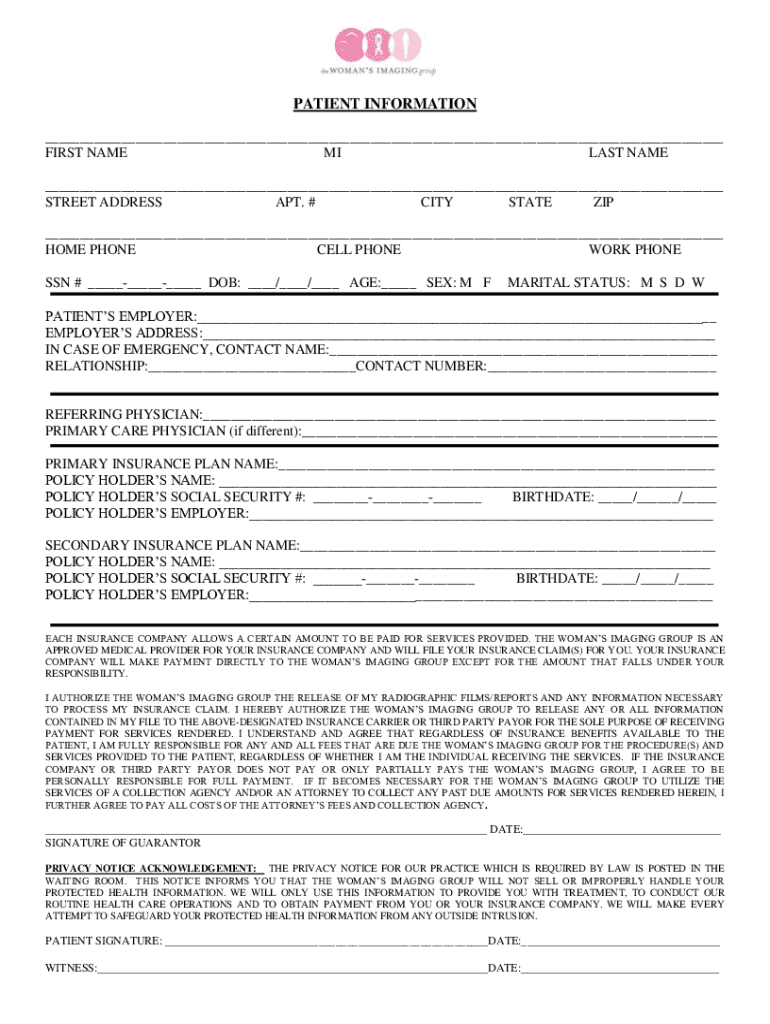 Fillable Online PATIENT NAME FIRST MI LAST DATE OF BIRTH SSN MALE FEMALE ... Fax Email Print ...