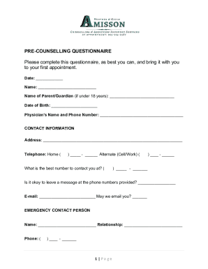 Fillable Online PRE-COUNSELLING QUESTIONNAIRE Fax Email Print - pdfFiller