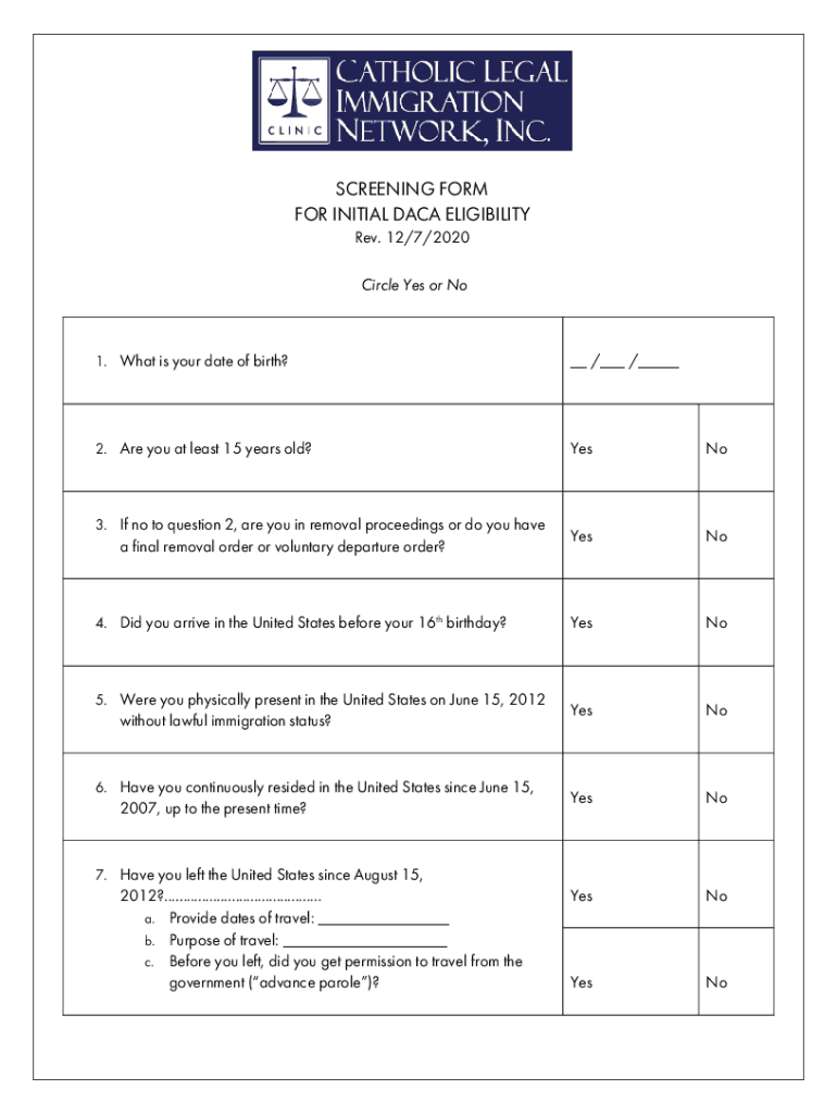 Fillable Online DACA Eligibility Requirements for Initial and Renewal ...