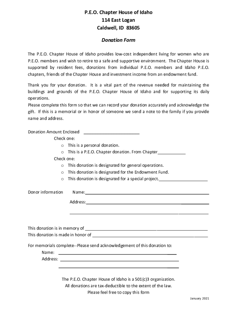 Fillable Online Idaho P.E.O. Chapter HouseExperience Carefree Living ...