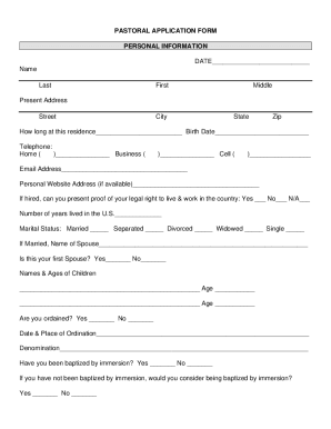 Fillable Online Pastor Application - Fill Online, Printable, Fillable ...