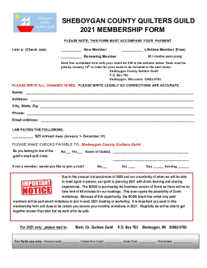 Fillable Online PDF PINE TREE QUILT GUILD MEMBERSHIP FORM 2021 PLEASE ...