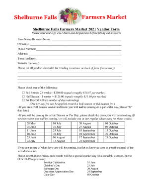 Fillable Online Shelburne Falls Farmers Market 2021 Vendor Form Fax ...